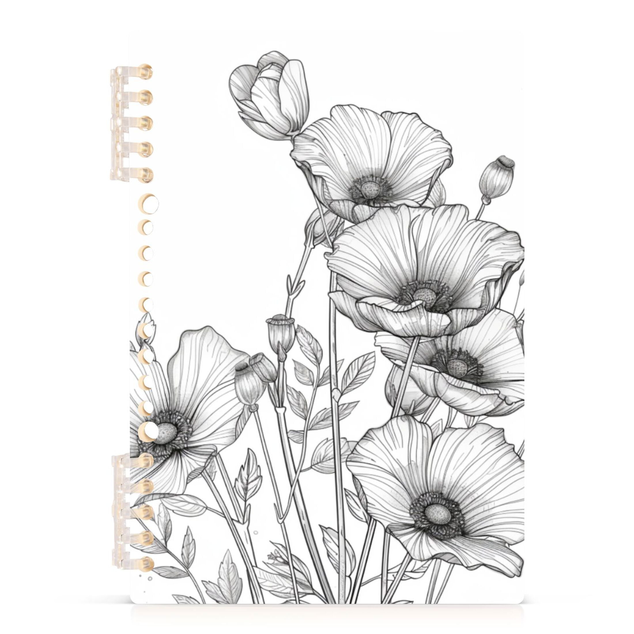 Line Flowers Ring Binder Notebook Journey Note Diary College Ruled ...