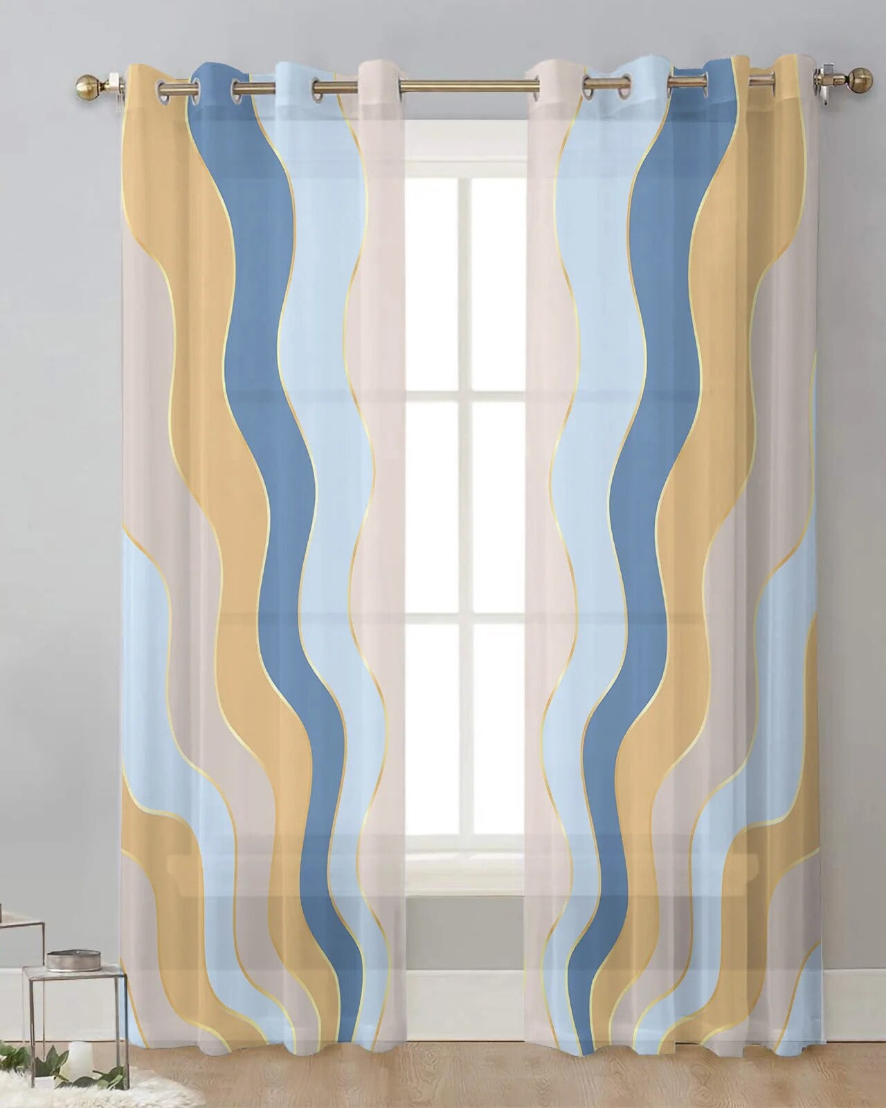 Line Gradient Color Block Ripple Wave Luxury Tulle Curtains for Living ...
