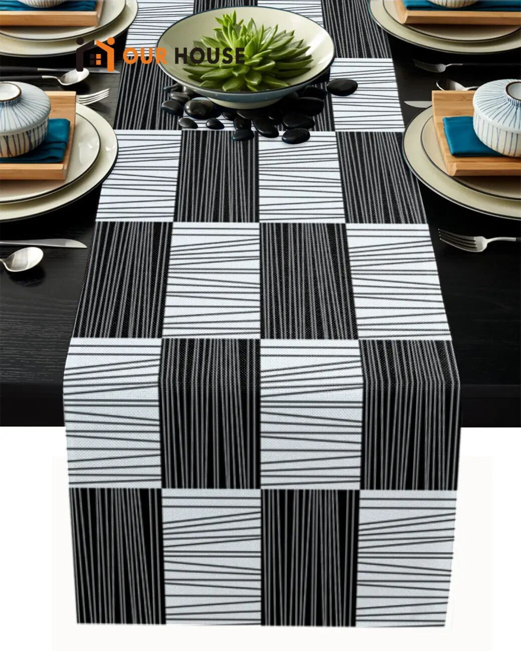 Line Grid Black And White Wedding Home Party Table Runners Coffee Table ...