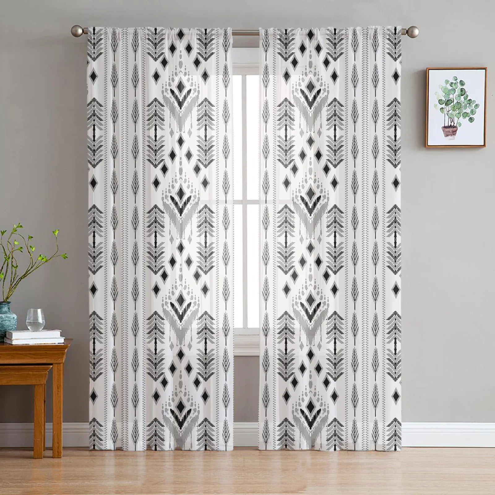 Line Hand-painted Indian Dot Square Bedroom Transparent Sheer Curtains ...
