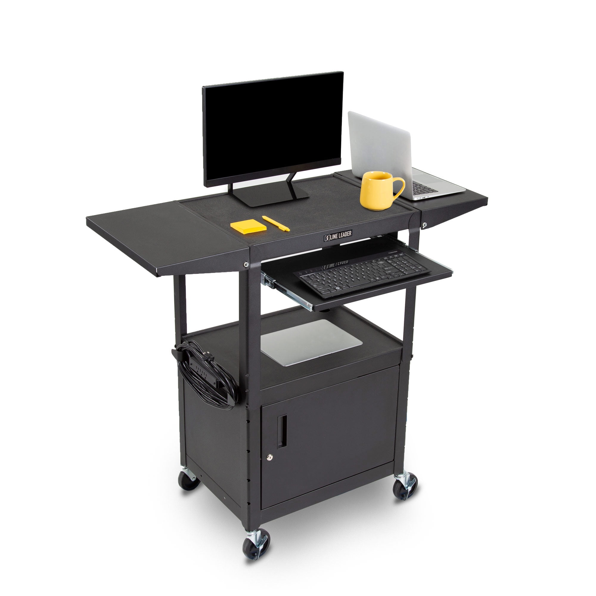 Line Leader AV Cart with Locking Cabinet and Drop Leaves - Height ...