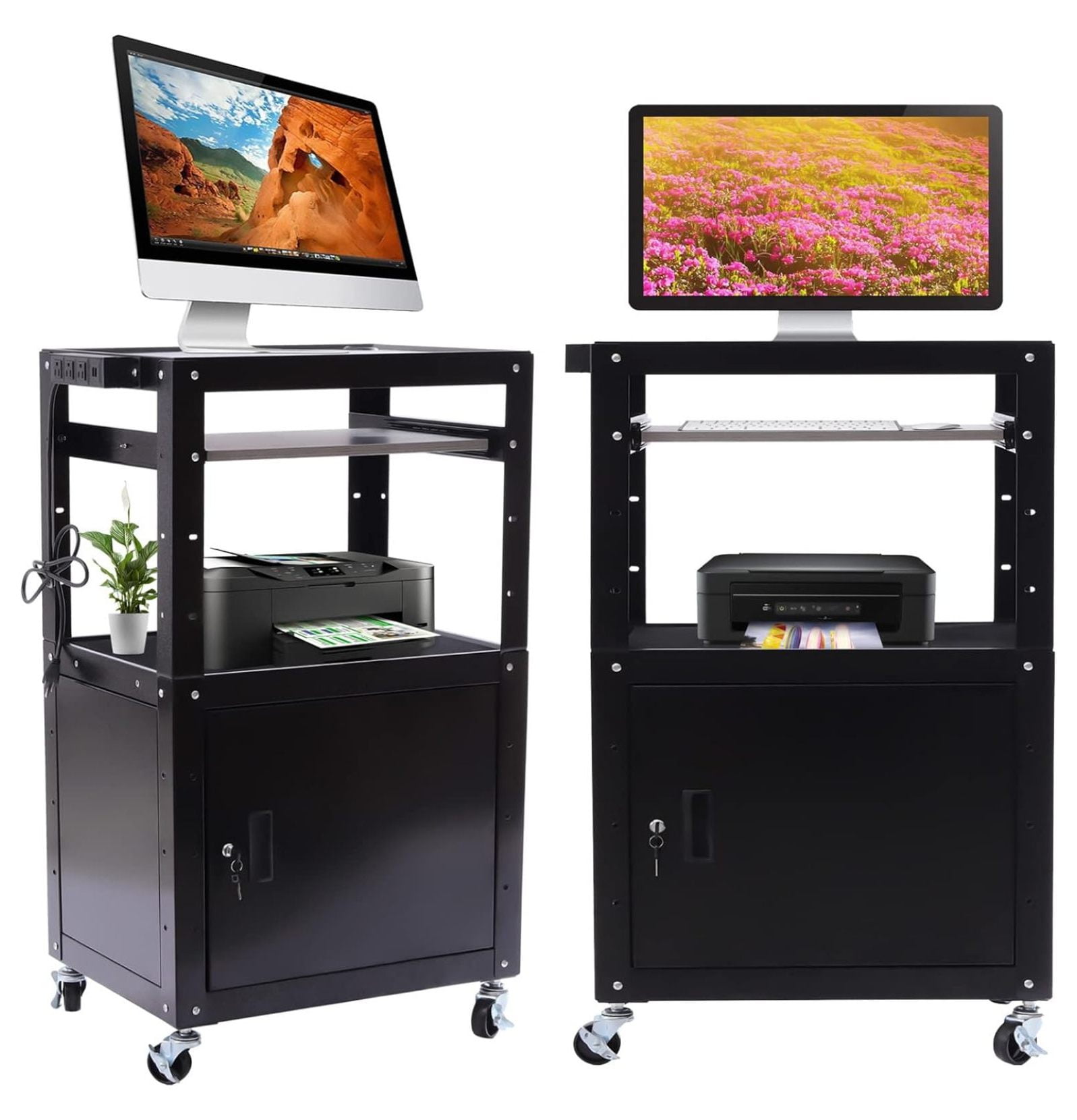Line Leader AV Cart w/Locking Cabinet, Heavy Duty Mobile Workstation ...