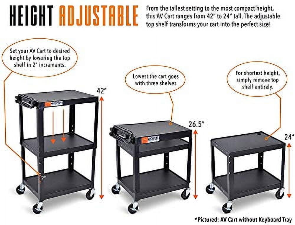 Line Leader Extra Wide Rolling AV Cart - Adjustable Shelf Height ...