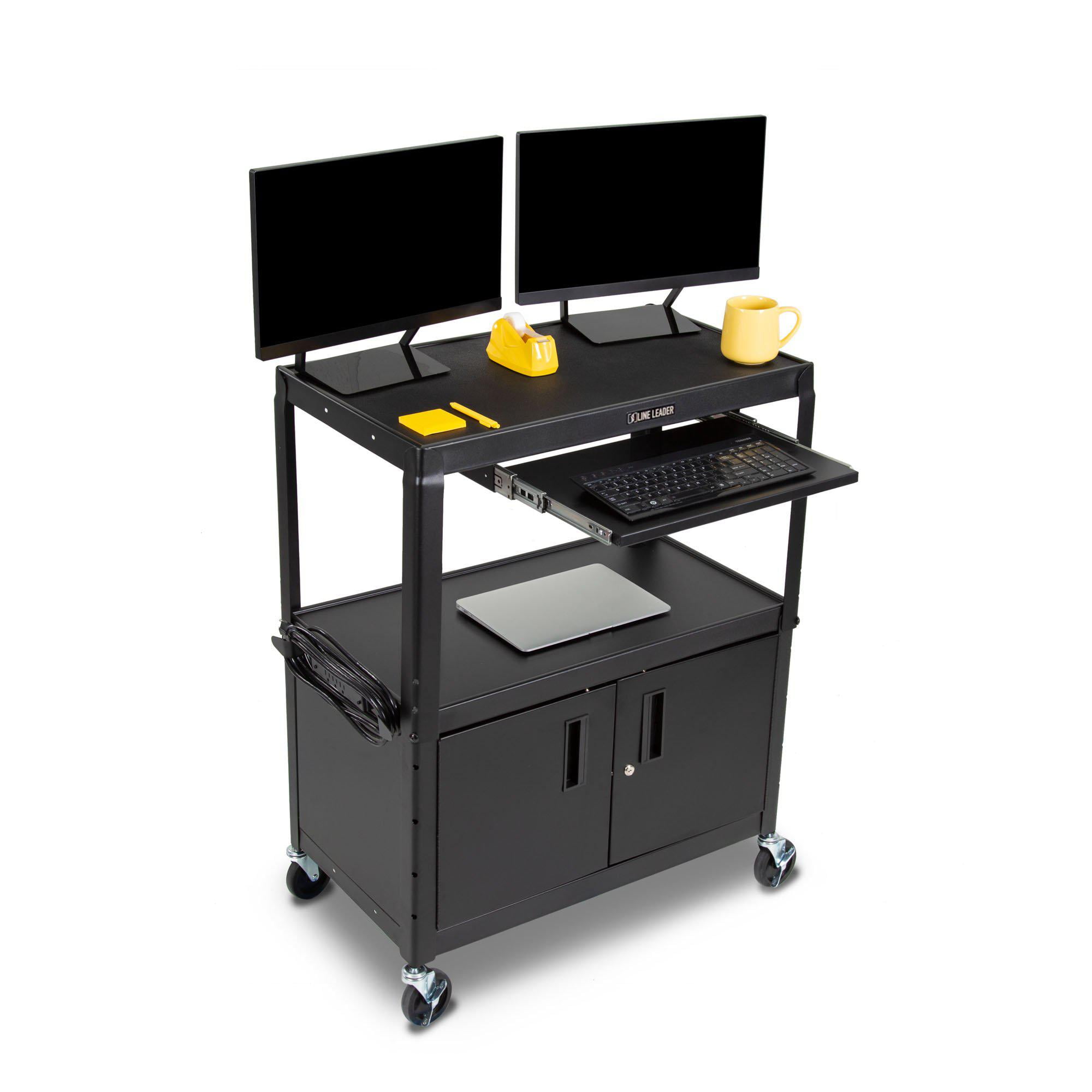 Line Leader Large AV Cart with Locking Cabinet | Height Adjustable ...