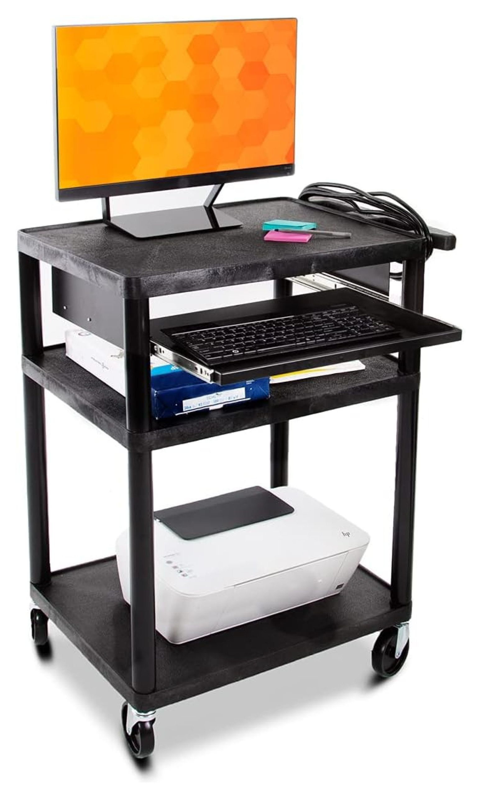 Line Leader Plastic AV Cart with Keyboard Tray, Mobile Workstation with ...