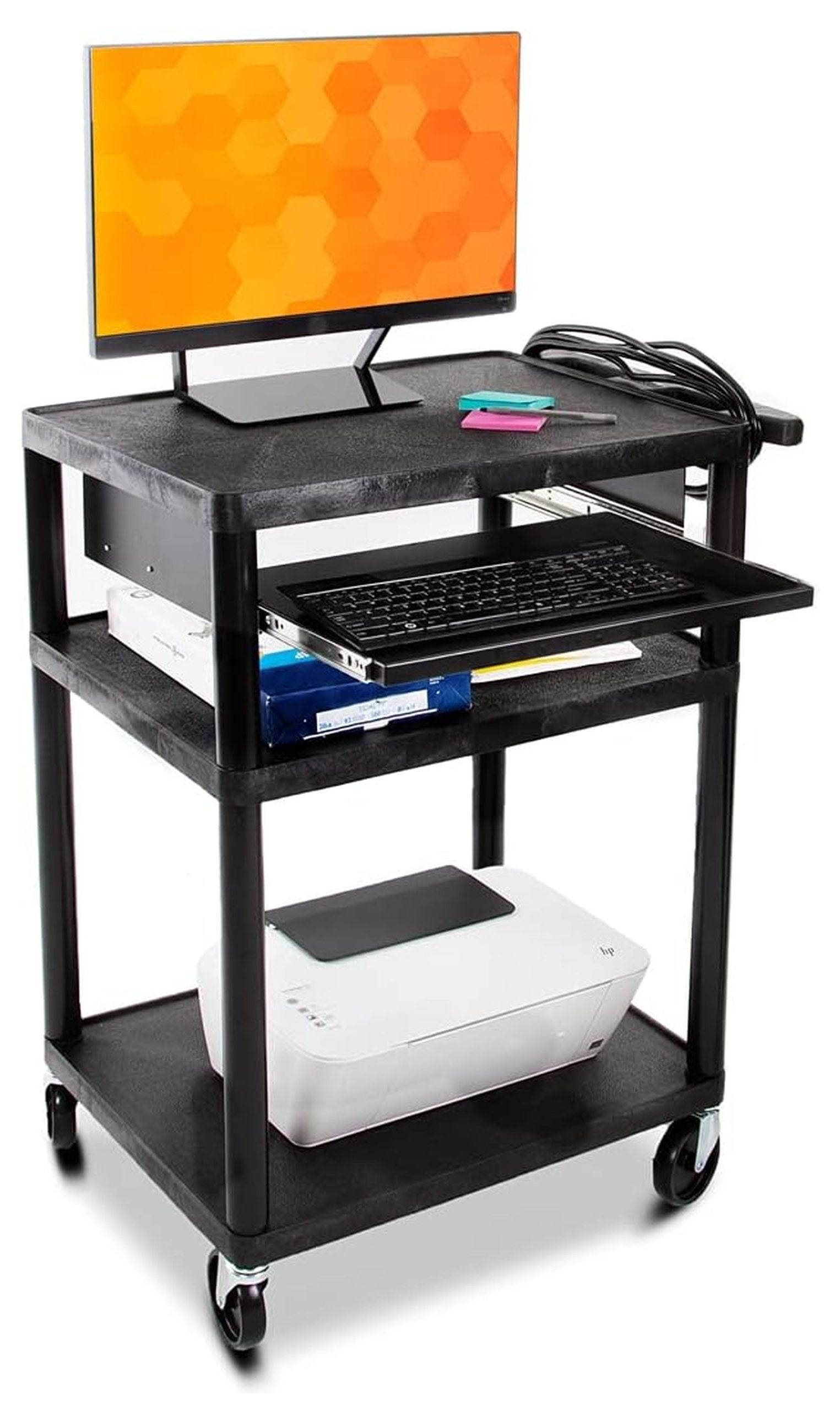 Line Leader Plastic AV Cart with Keyboard Tray, Mobile Workstation with ...