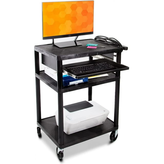 Line Leader Plastic AV Cart with Keyboard Tray, Mobile Workstation with ...