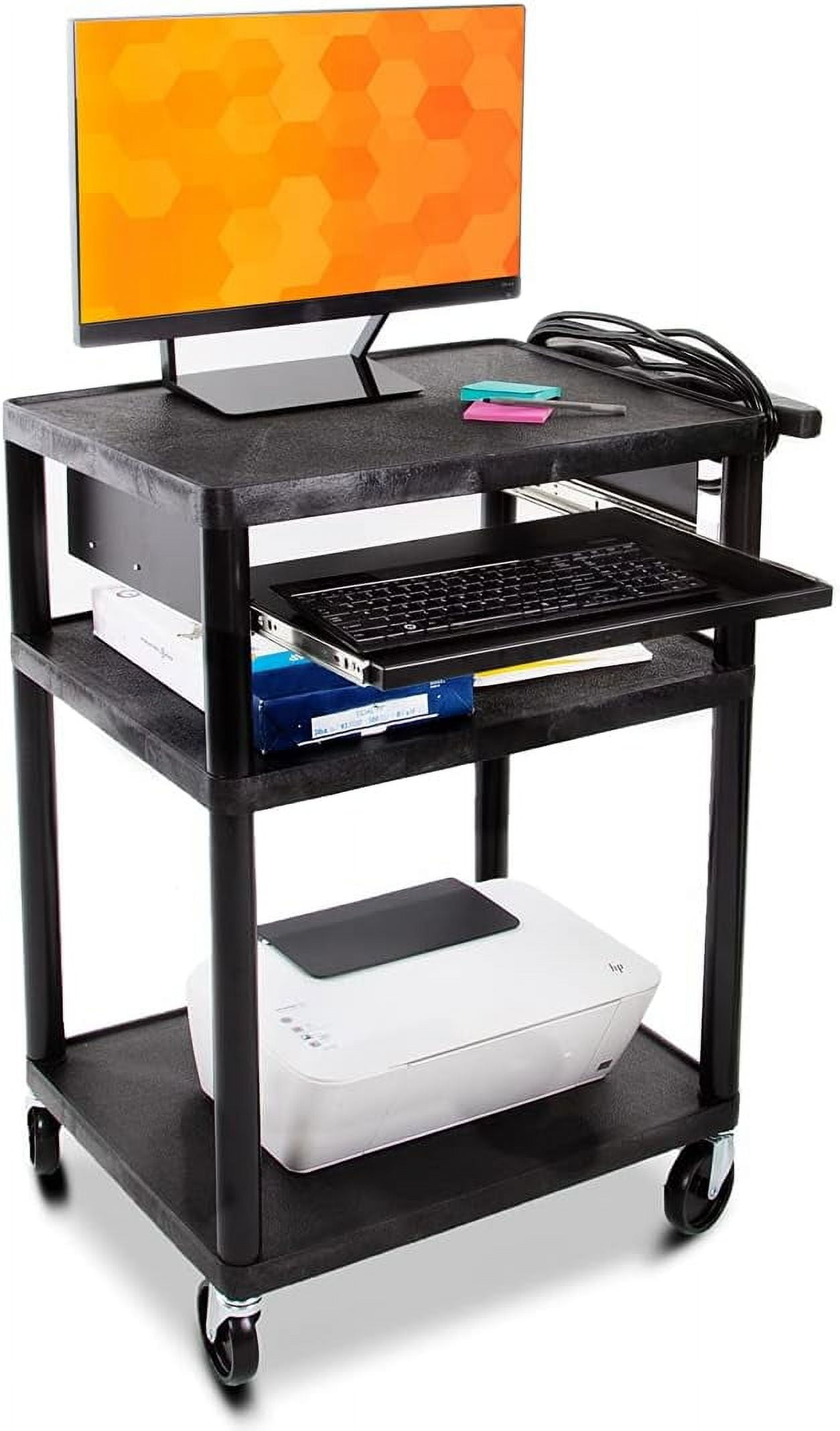 Line Leader Plastic AV Cart with Keyboard Tray, Mobile Workstation with ...