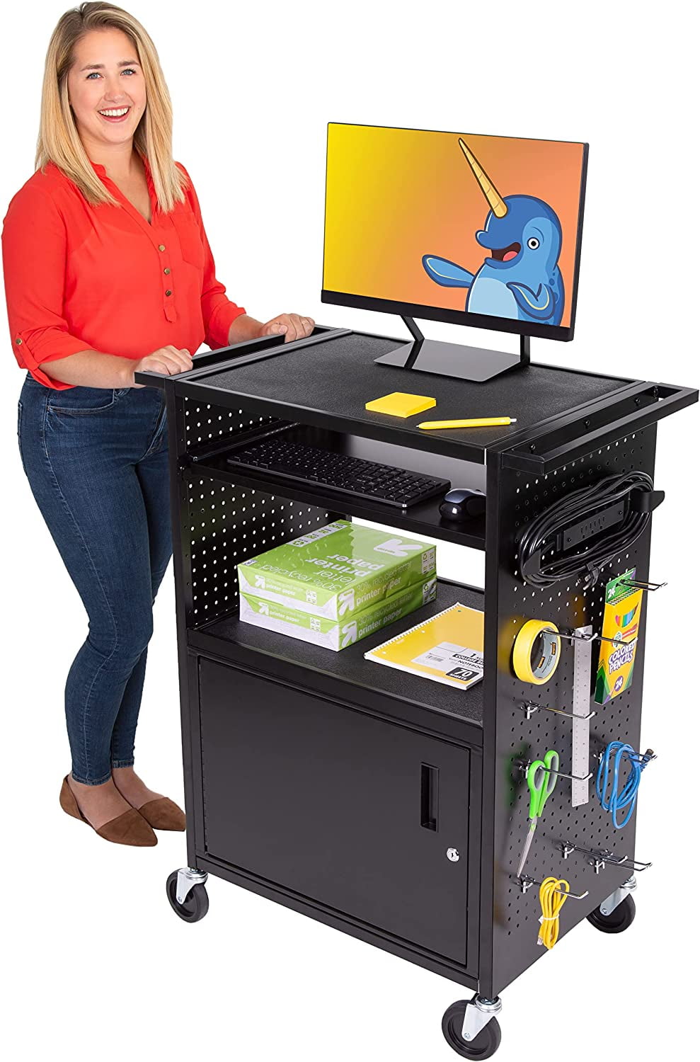 Line Leader Stellar AV Cart | Computer Cart with Pegboard Siding & 12 ...
