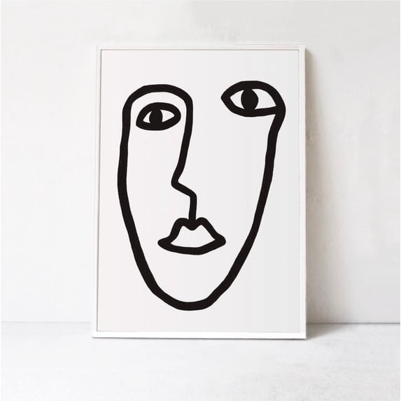 Line Line Drawing Face Black and White Minimalist, Unframed Paper Print ...