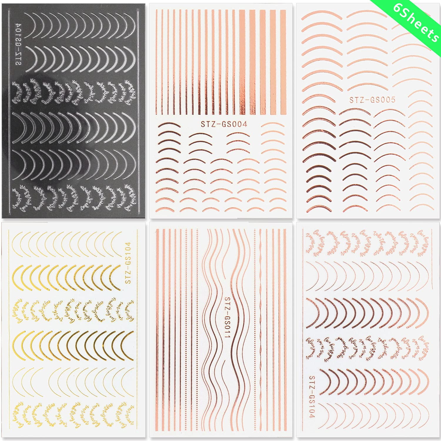 Line Nail Art Stickers Decals Metal Line Nail Supply Rose Gold 3D Self ...