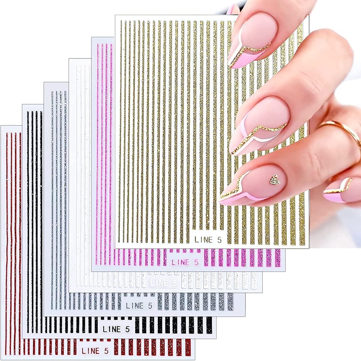 Line Nail Stickers Glitter Strip Self-Adhesive Nail Art Decals Zebra 3D ...
