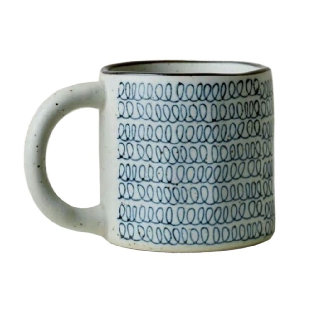 Line Patterned Mug Hand Painted Coarse Pottery Mug with Handle Hot and ...