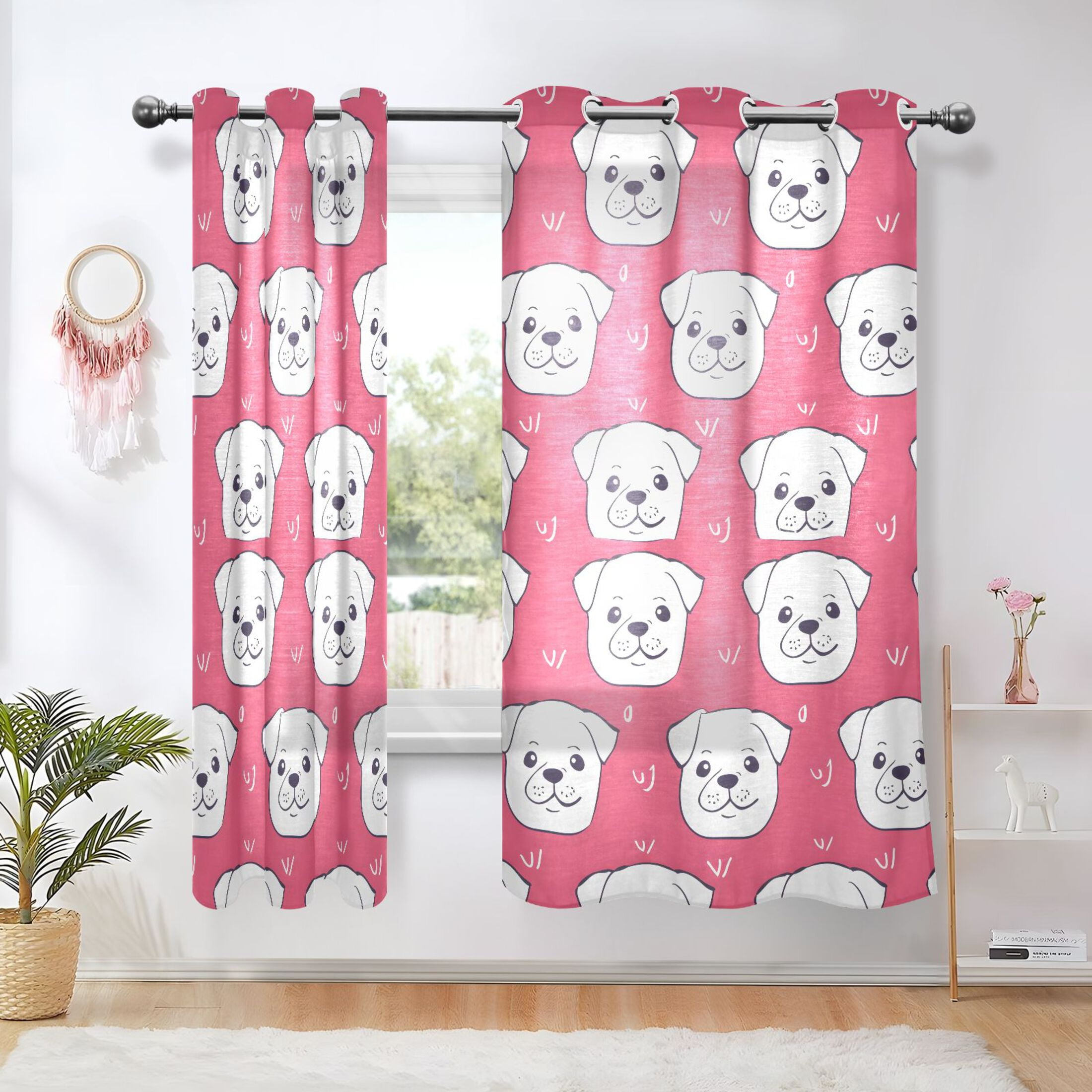 Line Puppy Dogs Sheer Curtains 2 Panels Set Grommet Drapes for Bedroom ...