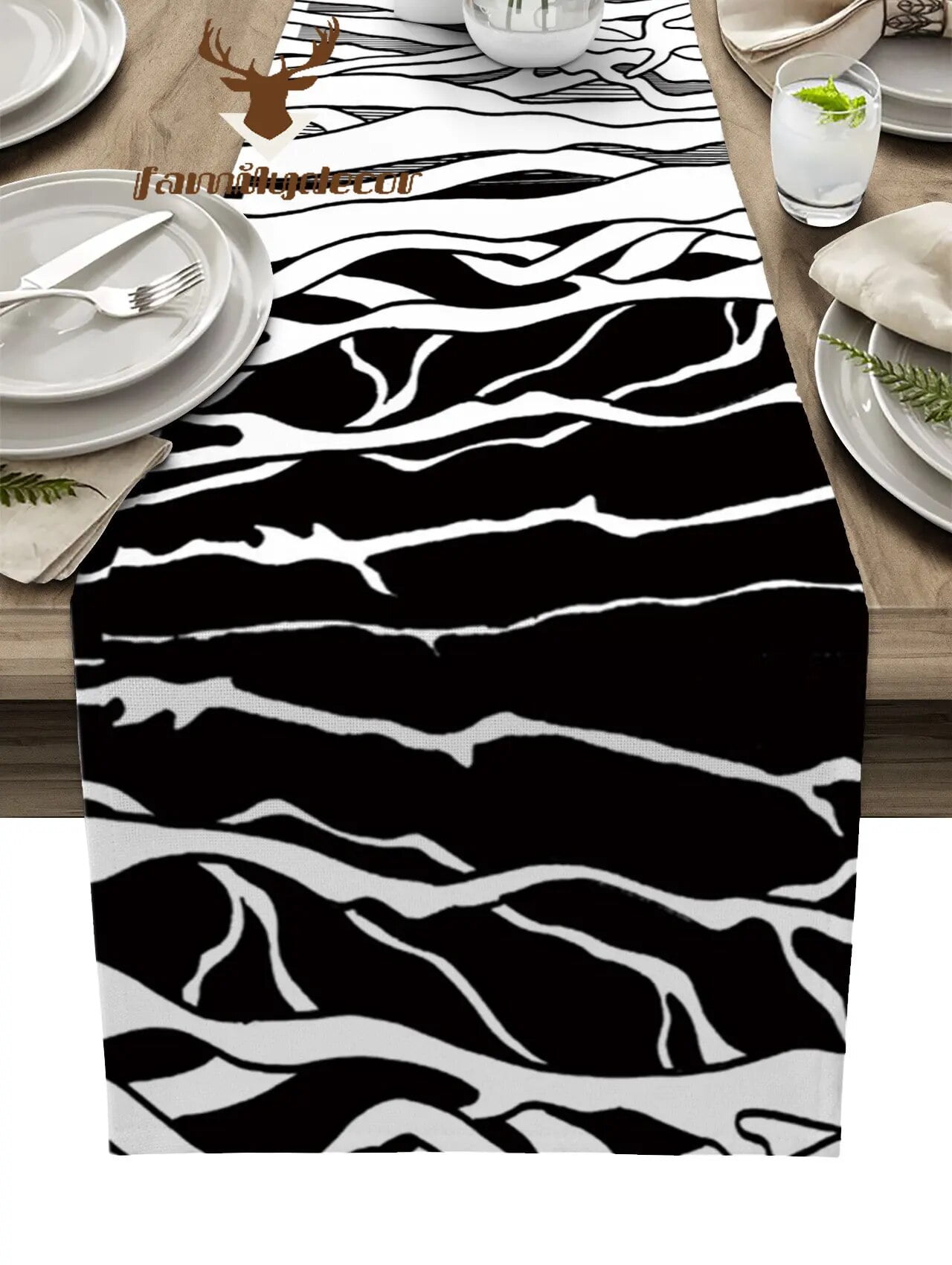 Line Simple Black And White Table Runner Home Wedding Table Flag Mat ...