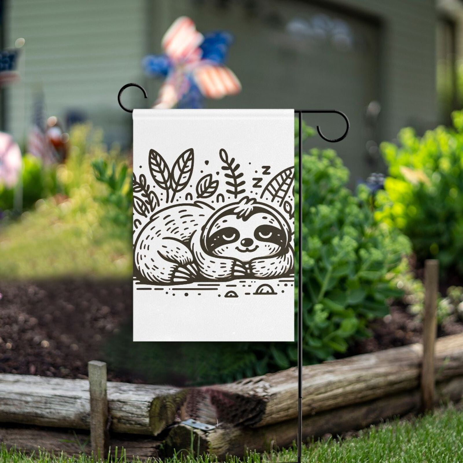 Line Sloth Sleeps Garden Flag Double Sided Outdoor Banners for ...