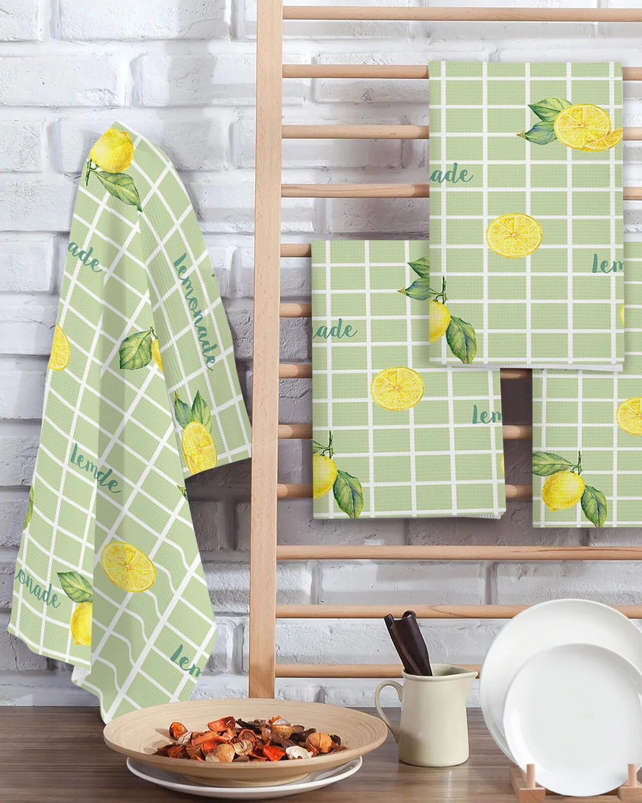 Line Square Letter Lemon Leaf 40*60cm Tea Towels Absorption Walf Checks ...