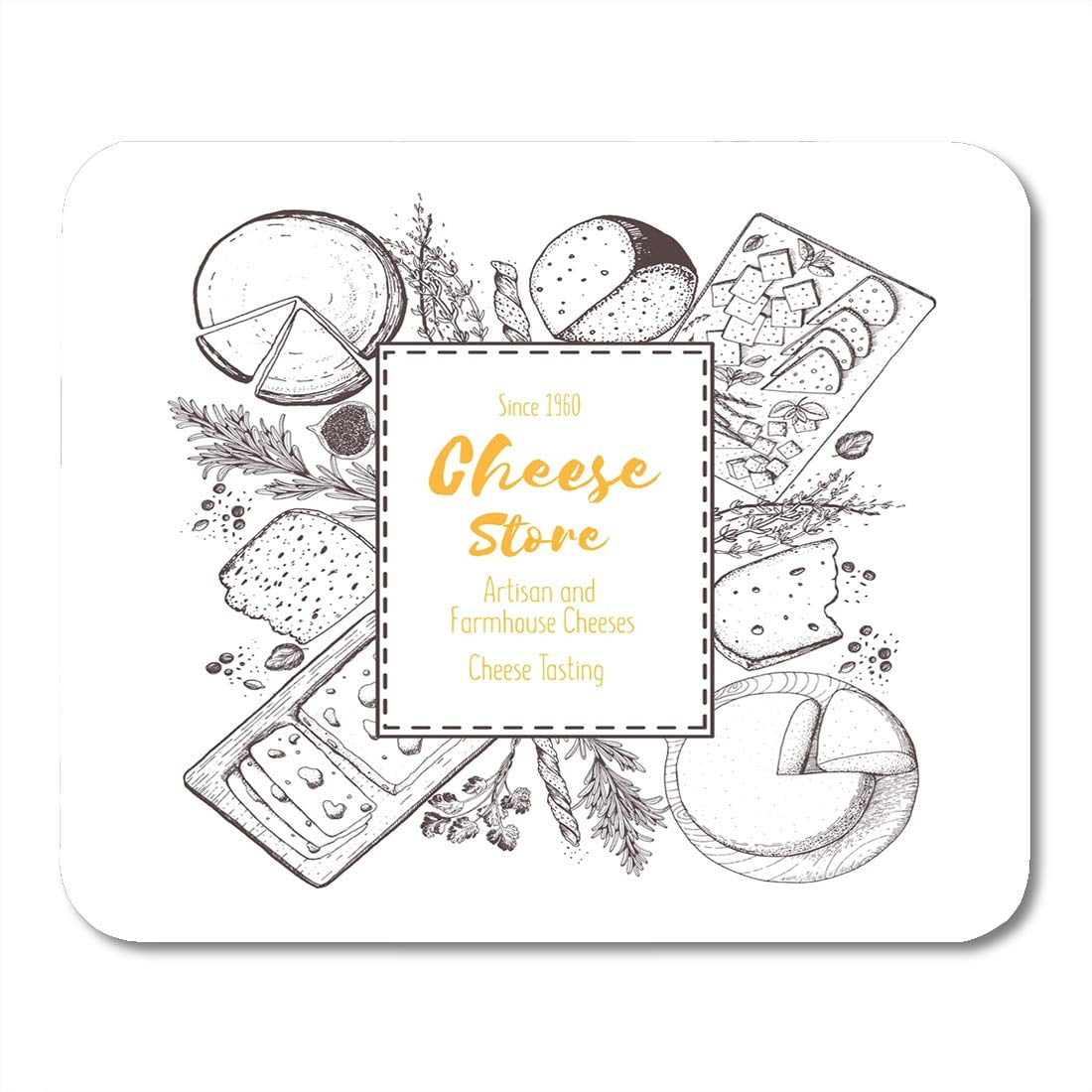 Line Table Cheese Top View Label Concept with Collection of Engraved ...