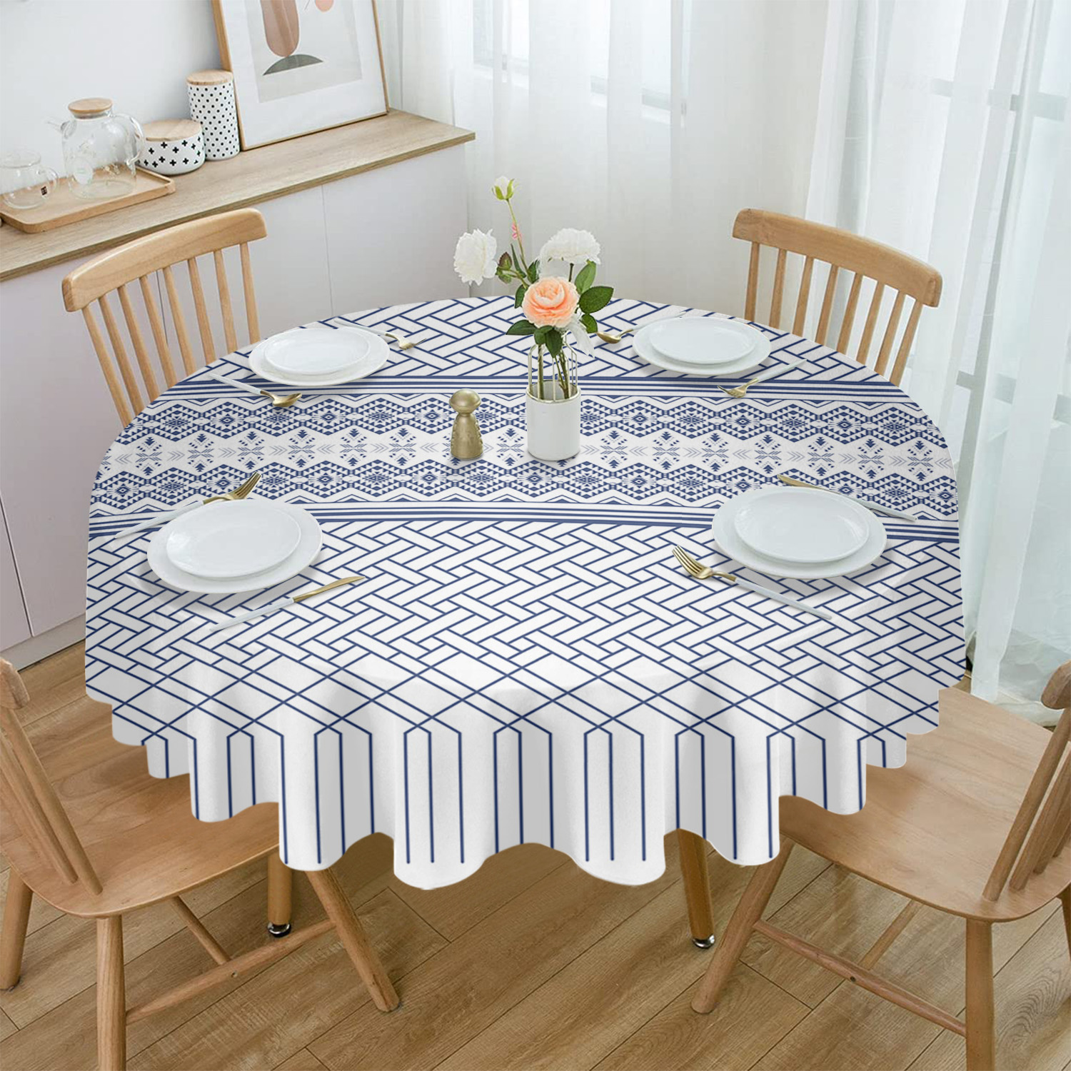 Line Texture Gradient Texture Blue Waterproof Tablecloth Table ...