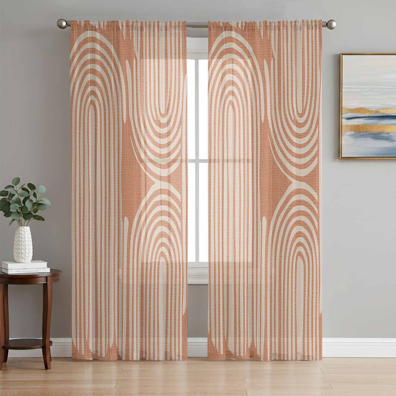 Line Texture Sheer Curtains 108 Inch Length 2 Panels for Living Room ...