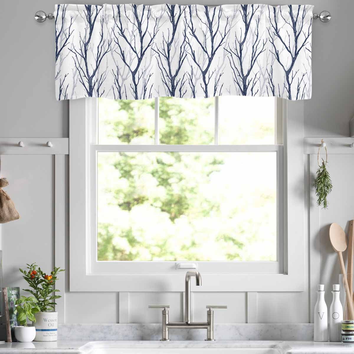 Line Valance for Kitchen Living Room Bedroom Tree Branch Abstract Rod ...