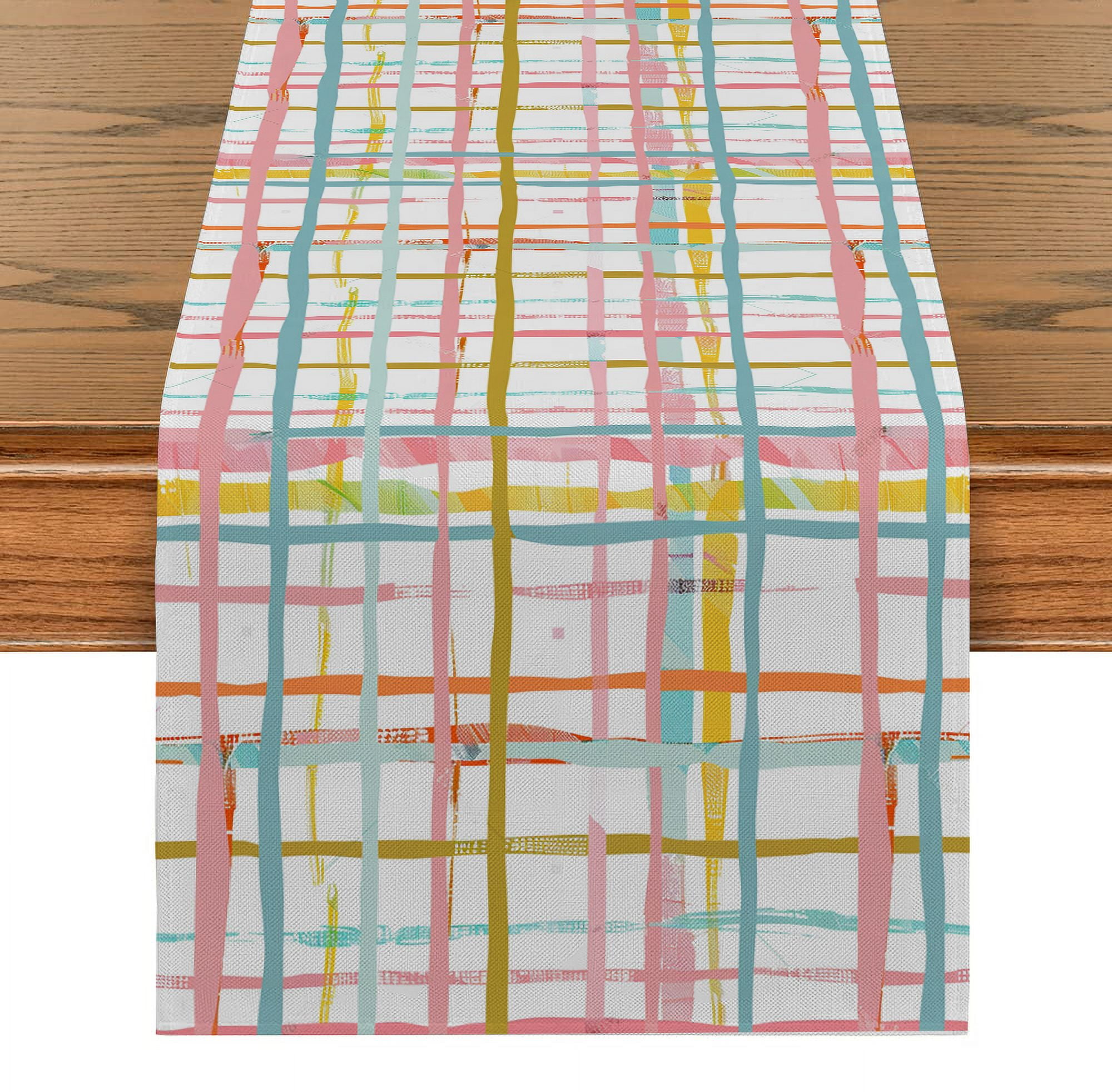 Line and Color Block Graffiti Table Runner Polyester Table Runners for ...