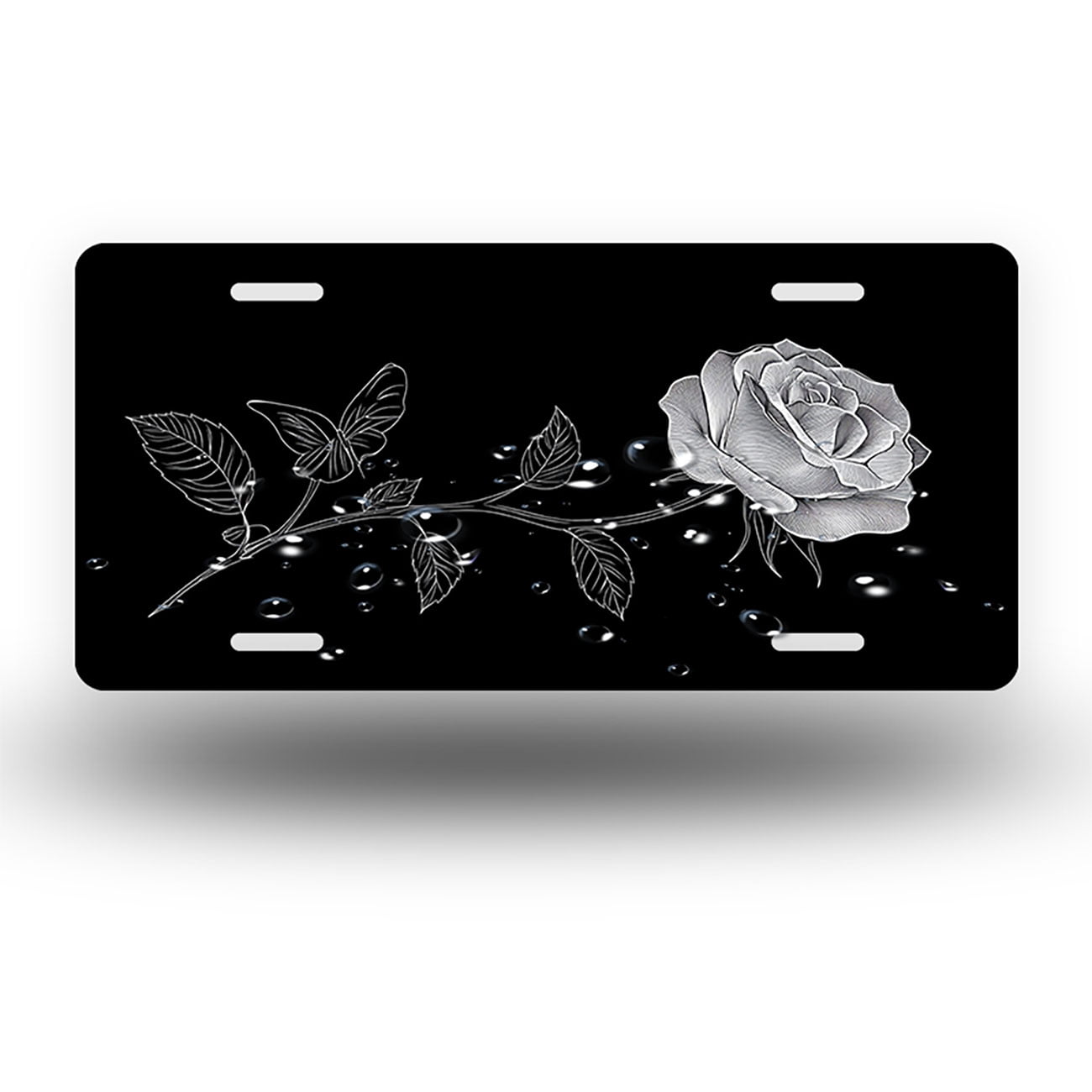 Line art Rose and Butterfly Front License Plate,Metal License Plate ...