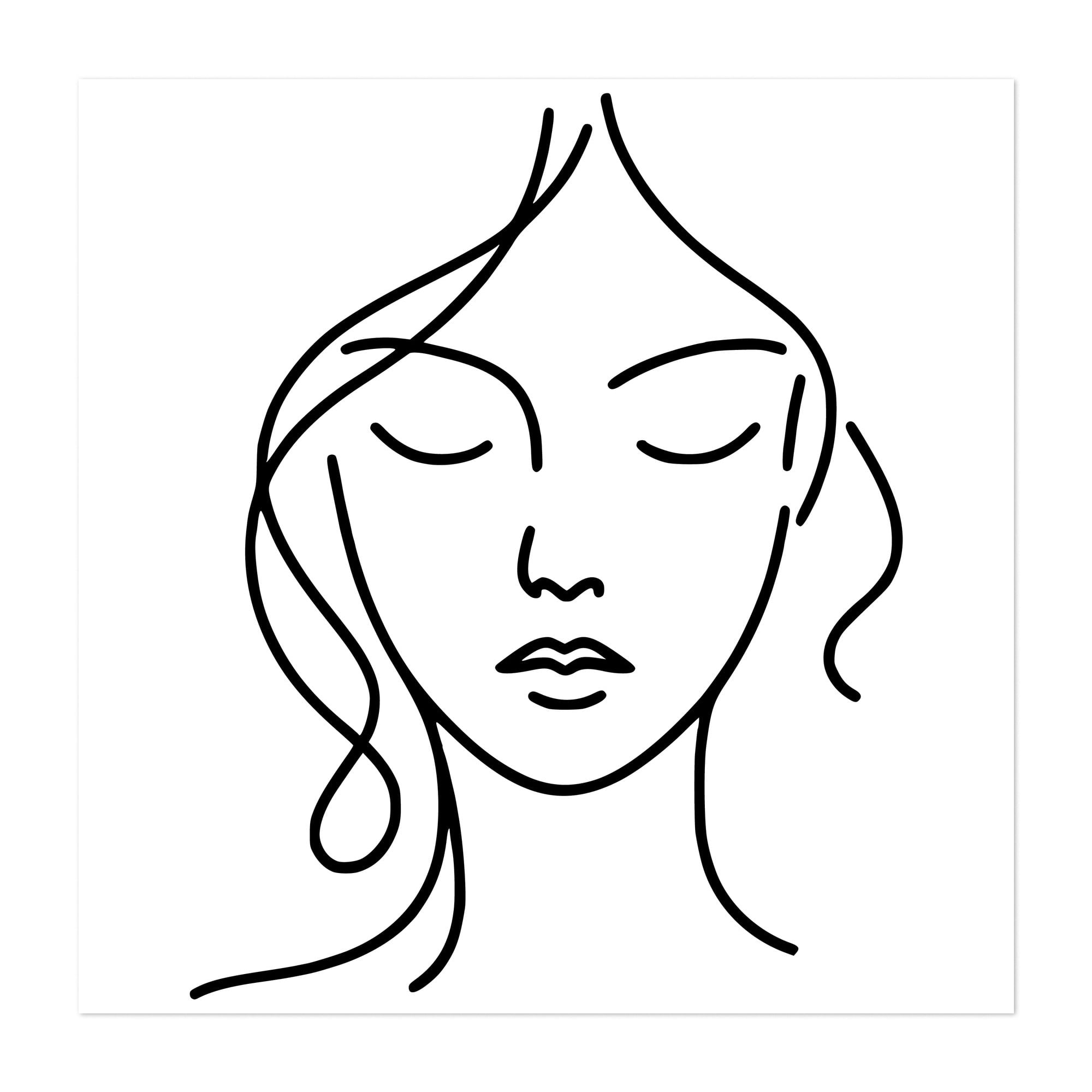 Line art beautiful woman portrait - Line Drawing Unframed Wall Art ...
