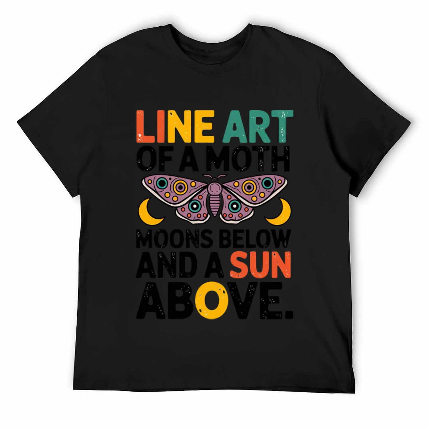 Line art of a moth with crescent moons below and a sun above. Yahushua ...