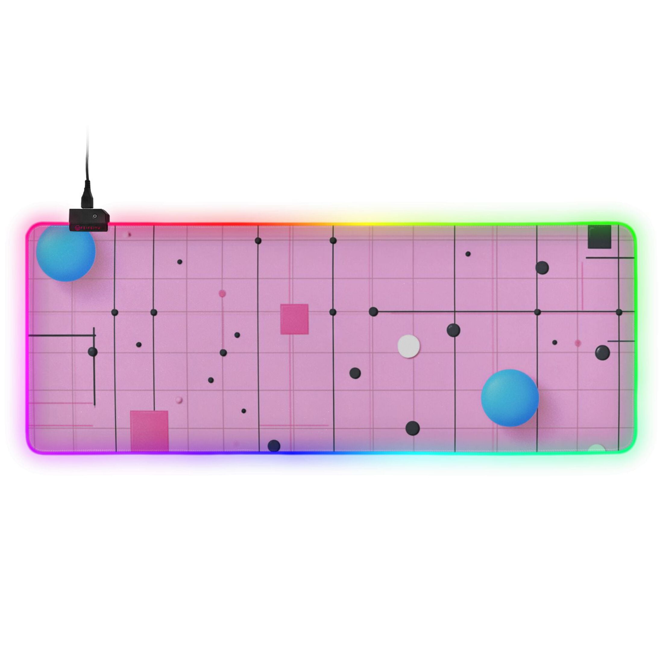Line with Dots Pink Background RGB Gaming Mouse Pad Large Keyboard Mat ...