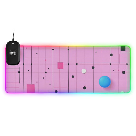 Line with Dots Pink Background Wireless Charging RGB Gaming Mouse Pad ...