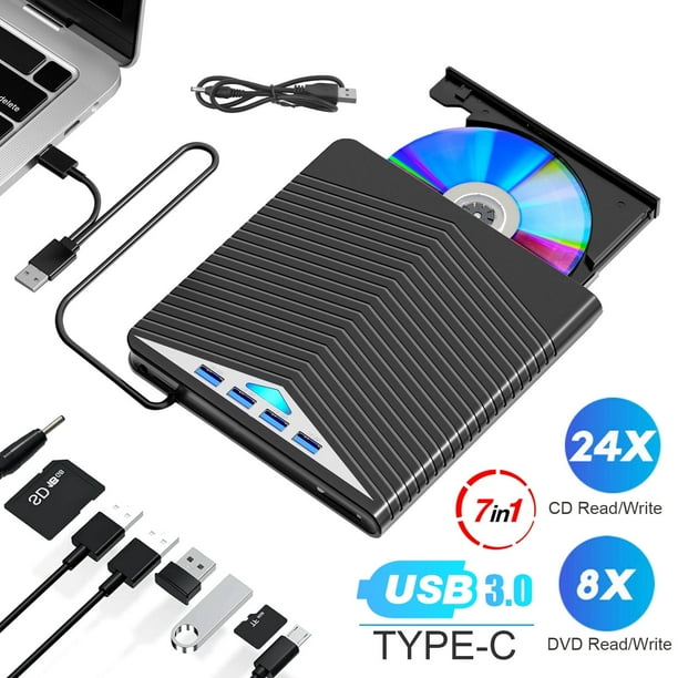 LineYDI 7 IN 1 External CD DVD Drive for PC Laptop Windows 11 10 USB 3. ...
