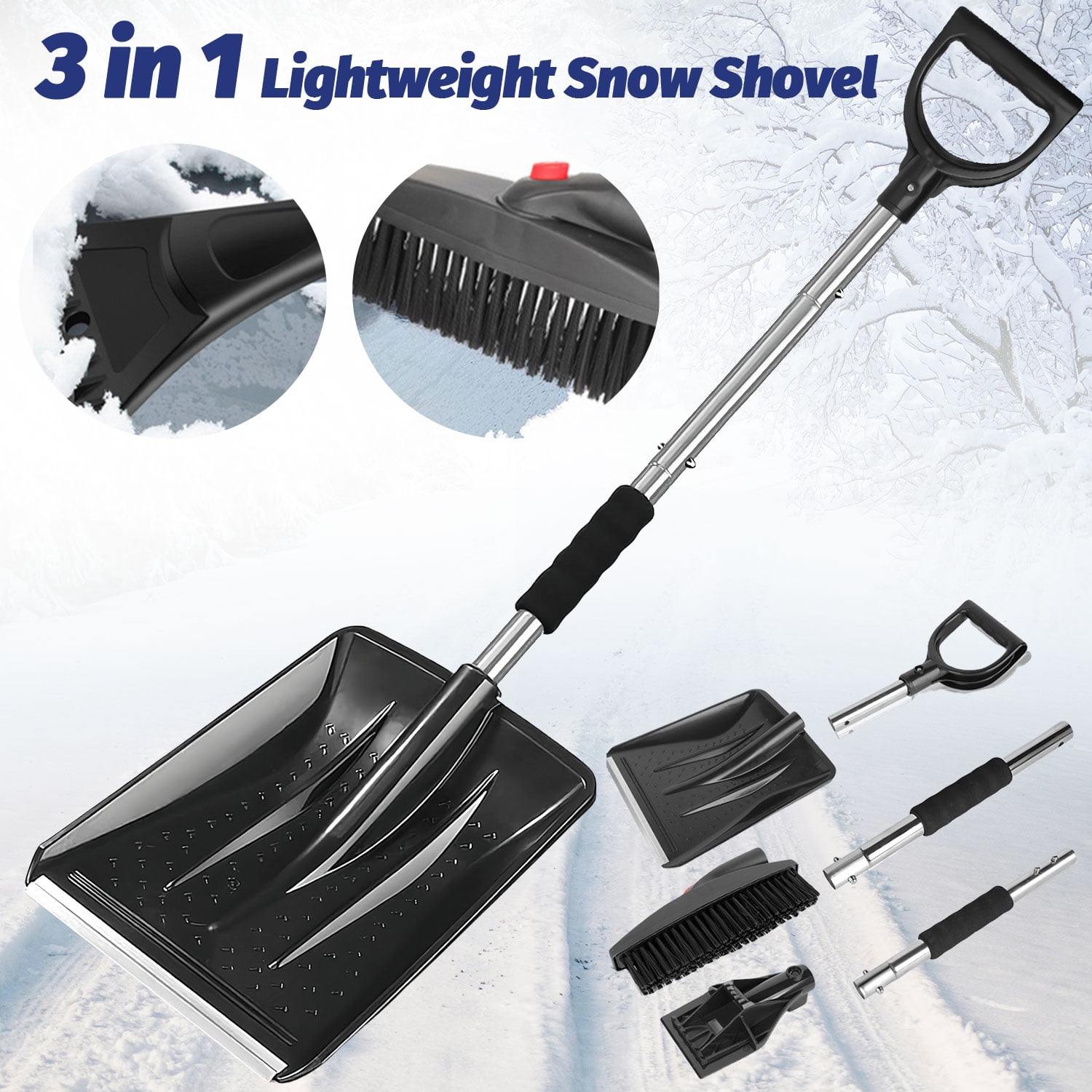 LineYDI Stainless Steel Telescopic 3-in-1 Detachable Ice Scraper ...