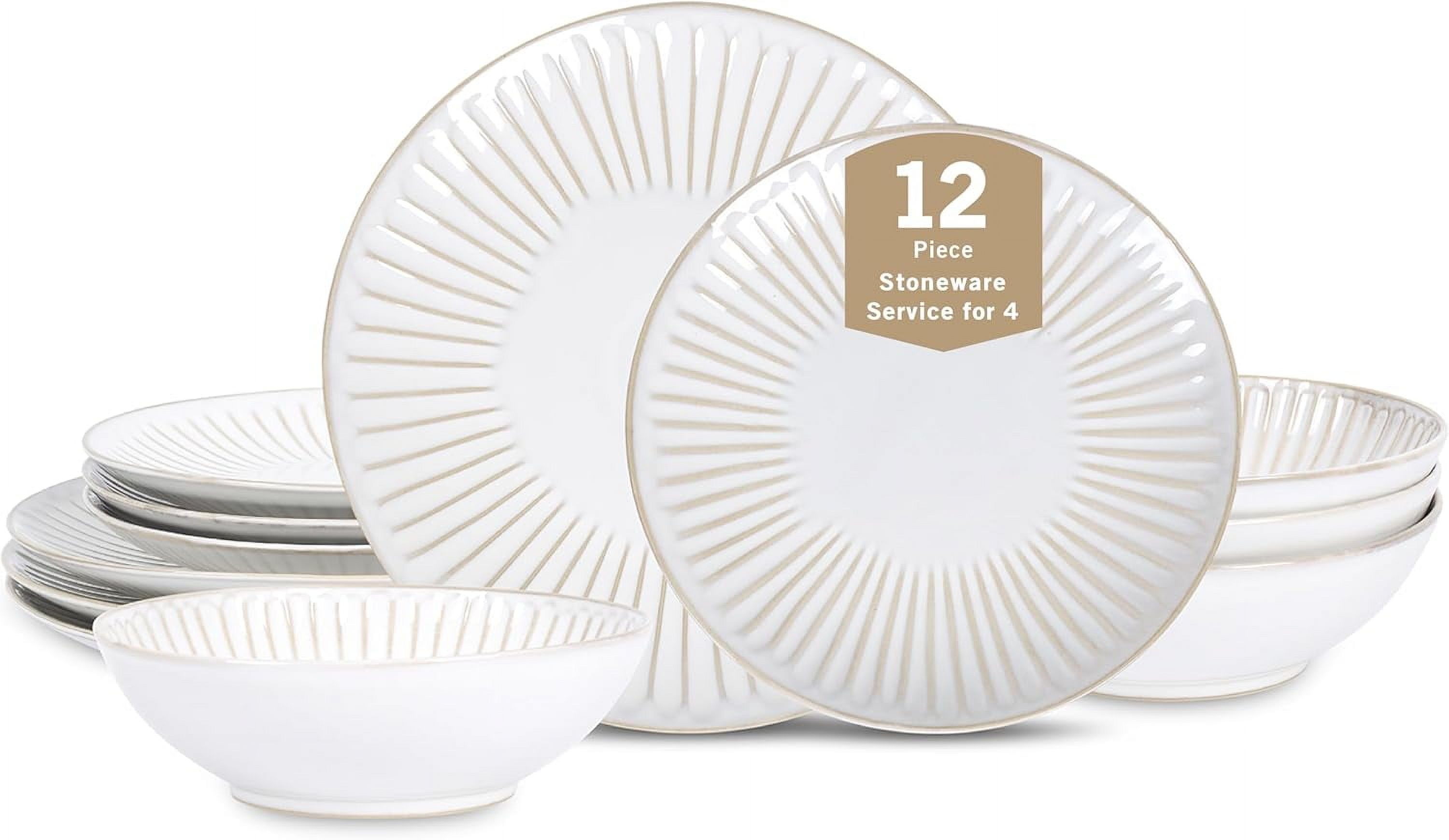 Linea 12-Piece Dinnerware Set Stoneware, White - Walmart.com