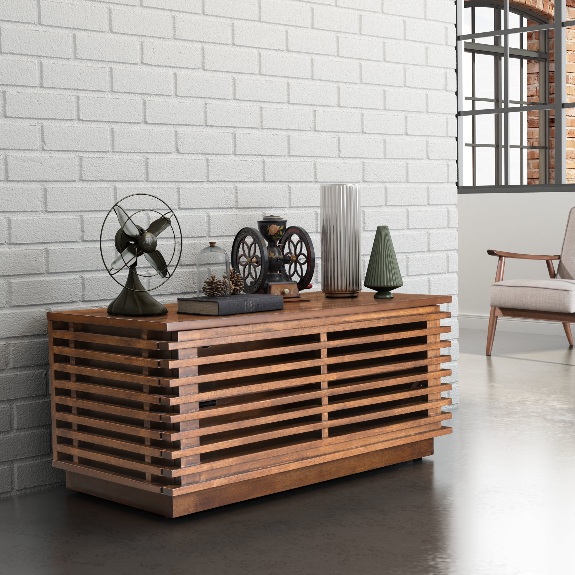 Linea Narrow Entertainment Stand Walnut Console Table, Mid Century ...