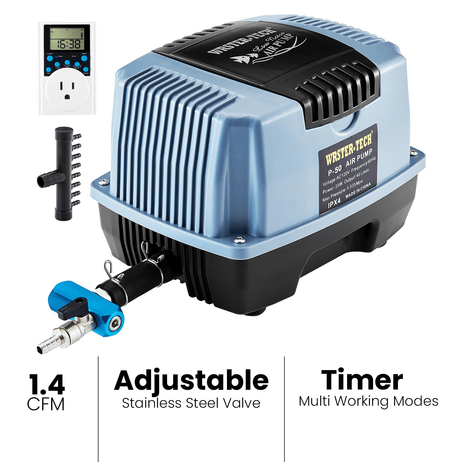 Linear Koi Pond Septic Air Pump 40 L/Min Pond Air Pump Aerator w/ Timer ...