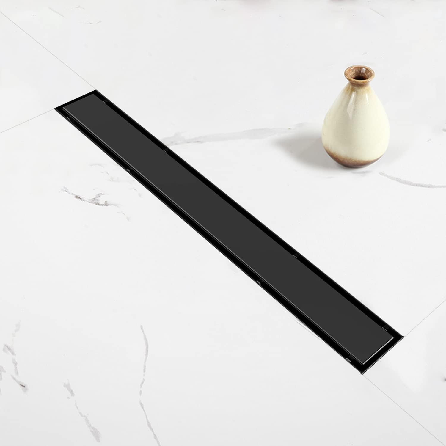 Linear Shower Drain 40 inch Black Drain with Tile Insert 2-in-1 Panel ...