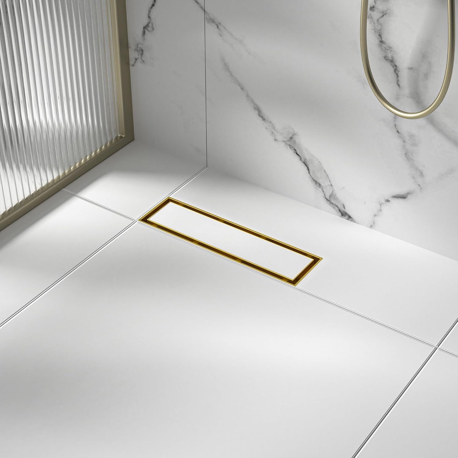 Linear Shower Drain 42” Brushed Floor Drain with Tiled Insert Grate ...