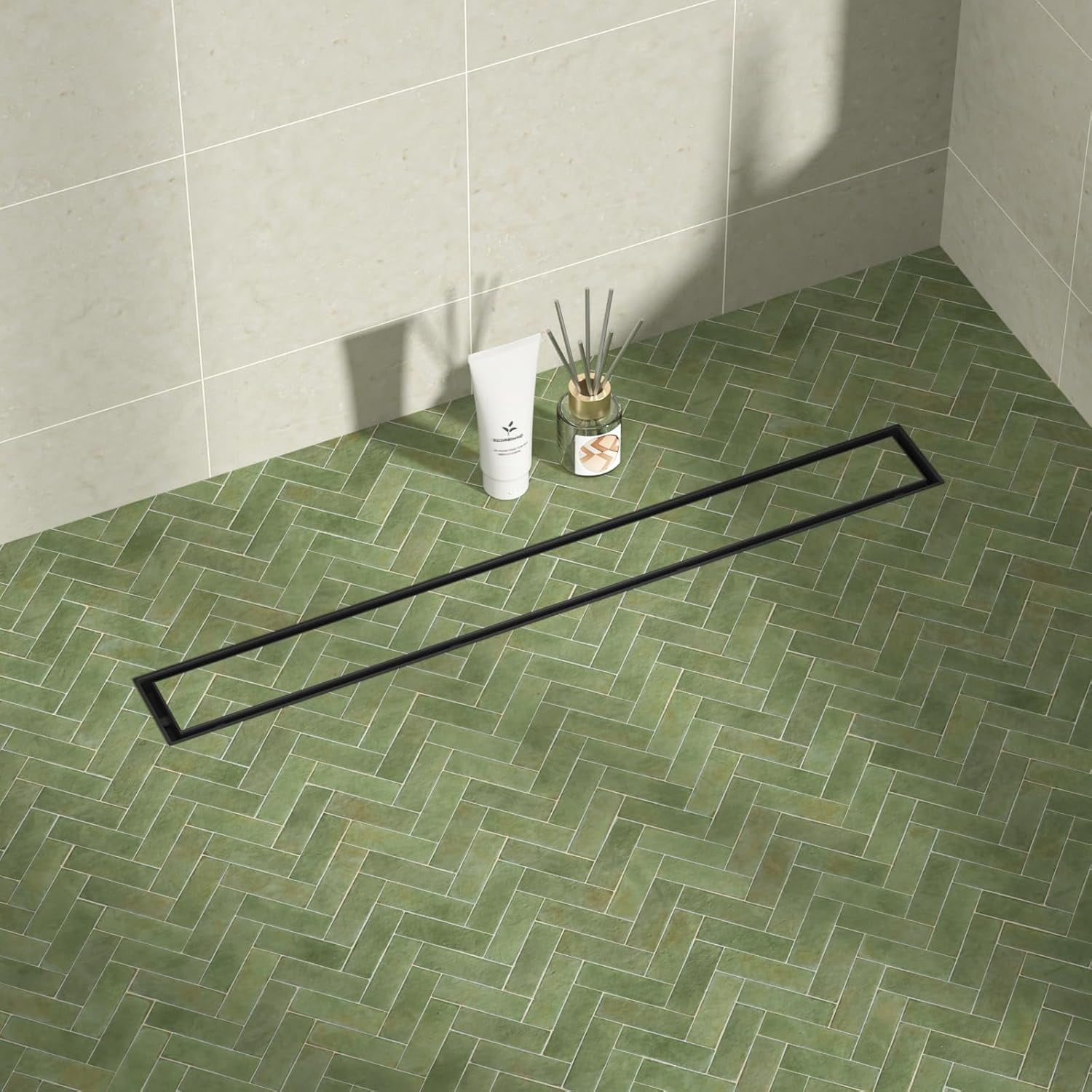 Linear Shower Drain 42” Brushed Floor Drain with Tiled Insert Grate ...