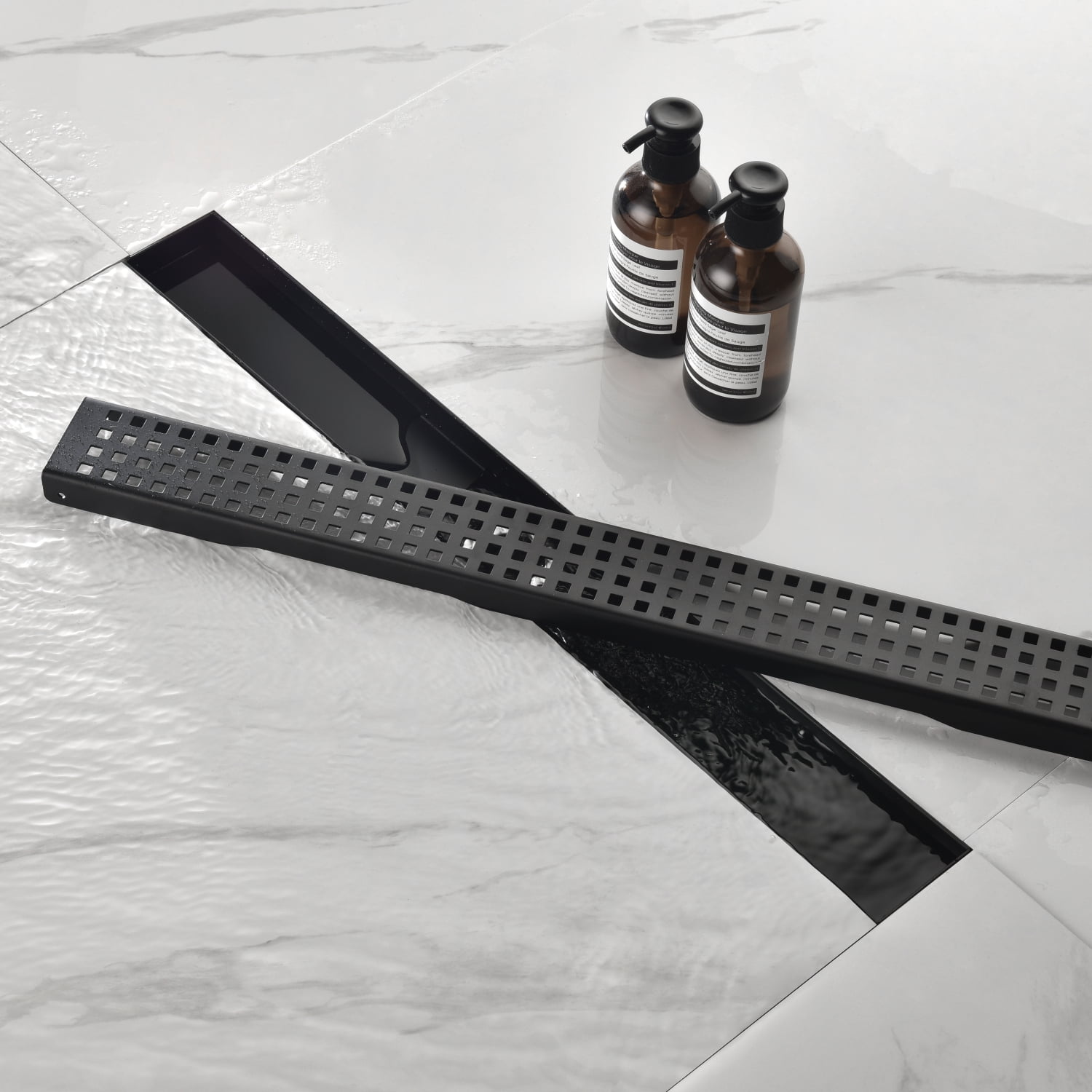 Linear Shower Drain with Removable Quadrato Pattern Grate 304 Stainless ...