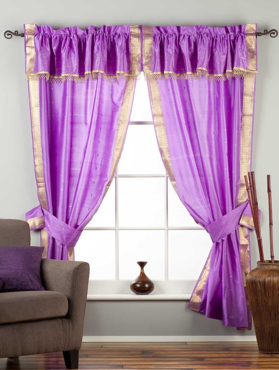Lined 2 Gypsy Rod Pocket Curtains Beaded Valance 2 Tiebacks Lavender ...