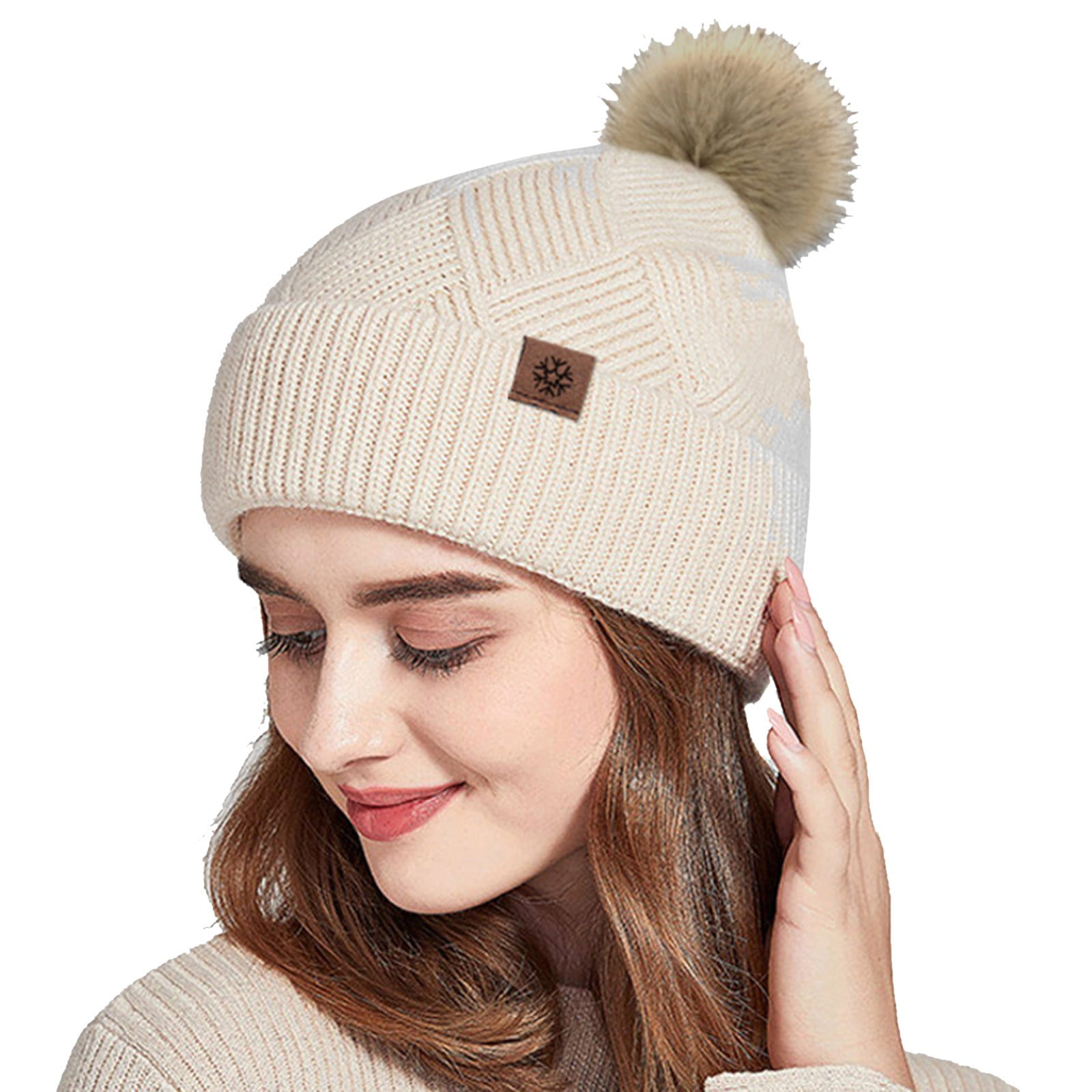 Lined Ball Cap Women Winter Hat Warmer Casual Plush Crochet Multicolor ...