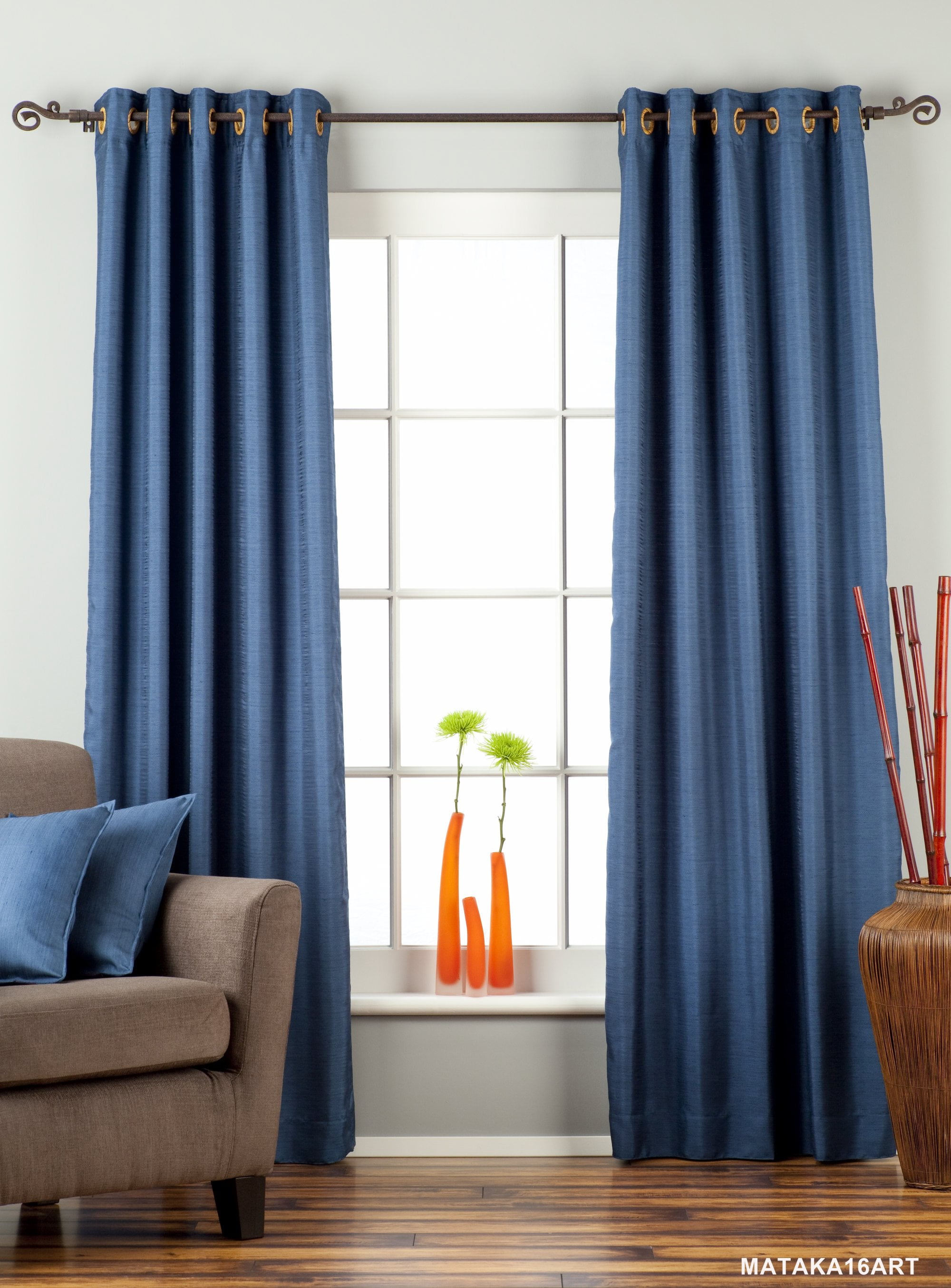Lined-Blue Ring Top Matka Raw Silk Curtain / Drape - 60W x 120L - Piece ...