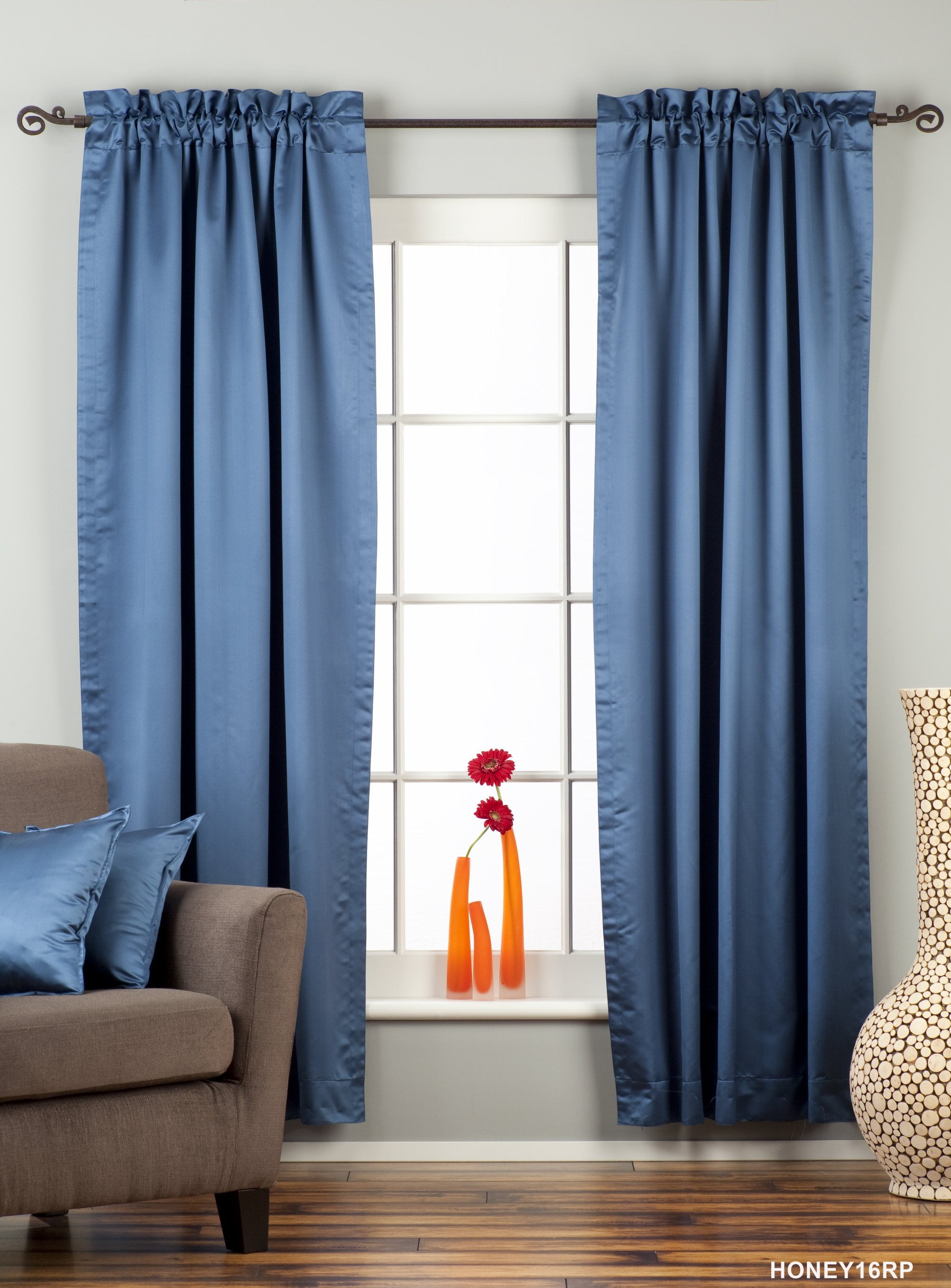 Lined-Blue Rod Pocket 90% blackout Curtain / Drape - 60W x 120L - Piece ...