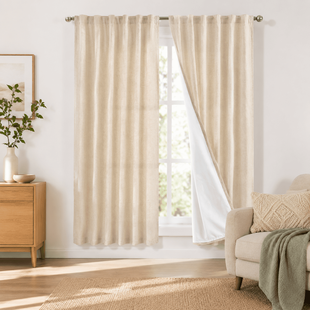 Lined Ecru Linen Blend Curtain Panels, 50