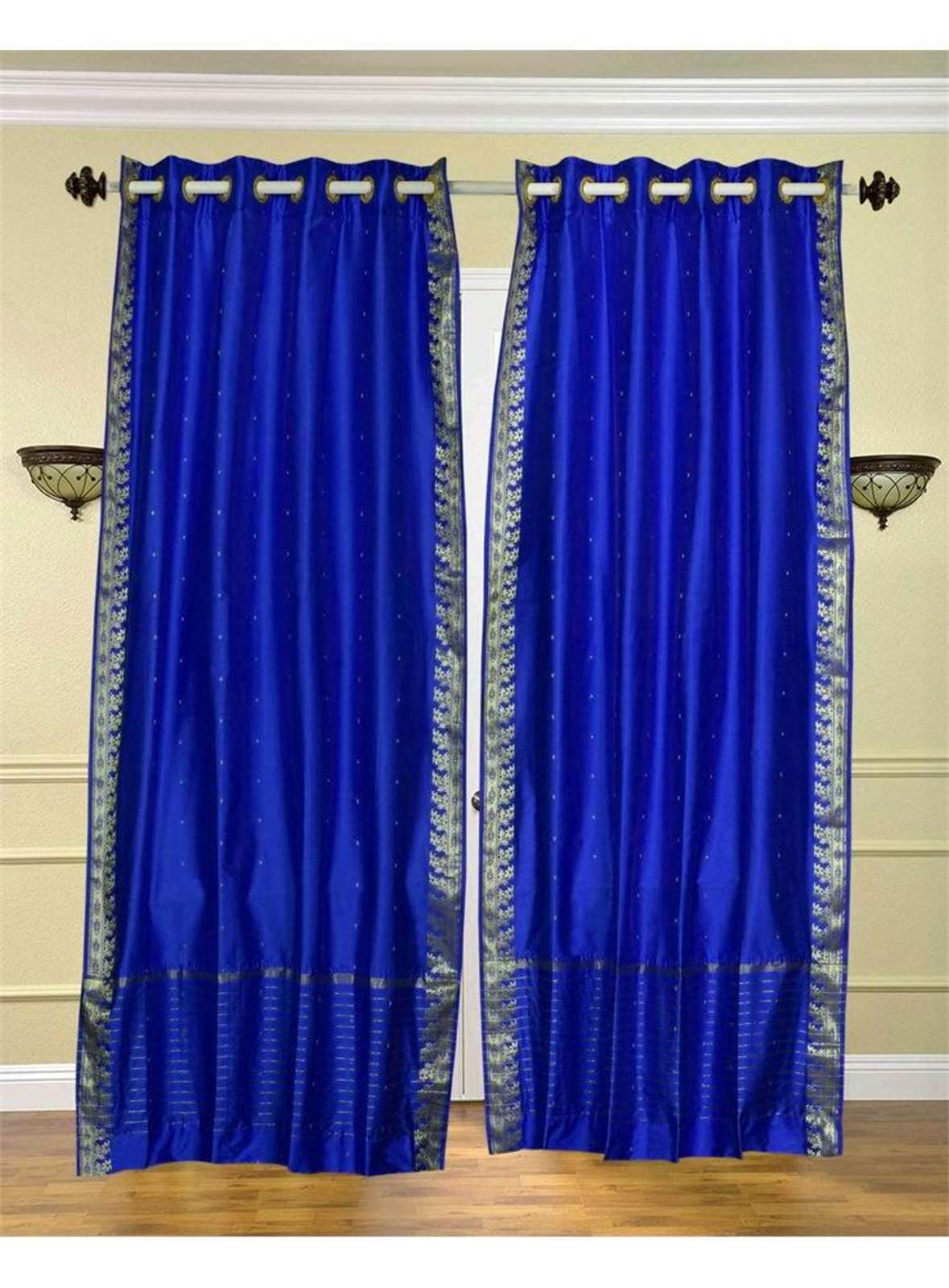 Lined-Enchanting Blue Ring Top Sheer Sari Curtain Drape - 60W x 108L ...