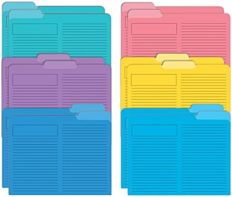 Lined File Folders, 12 Pack, Heavyweight, 1/3 Cut Tabs, 6 Vibrant ...