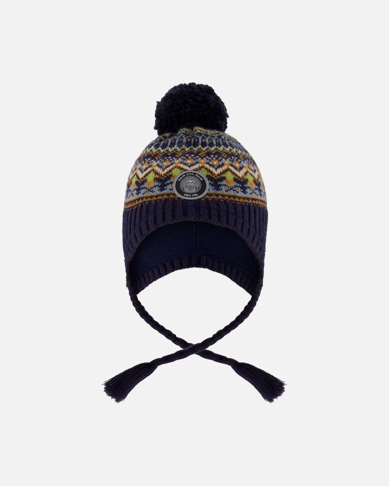 Lined Peruvian Knit Hat With Pompom Taupe And Navy - Walmart.com