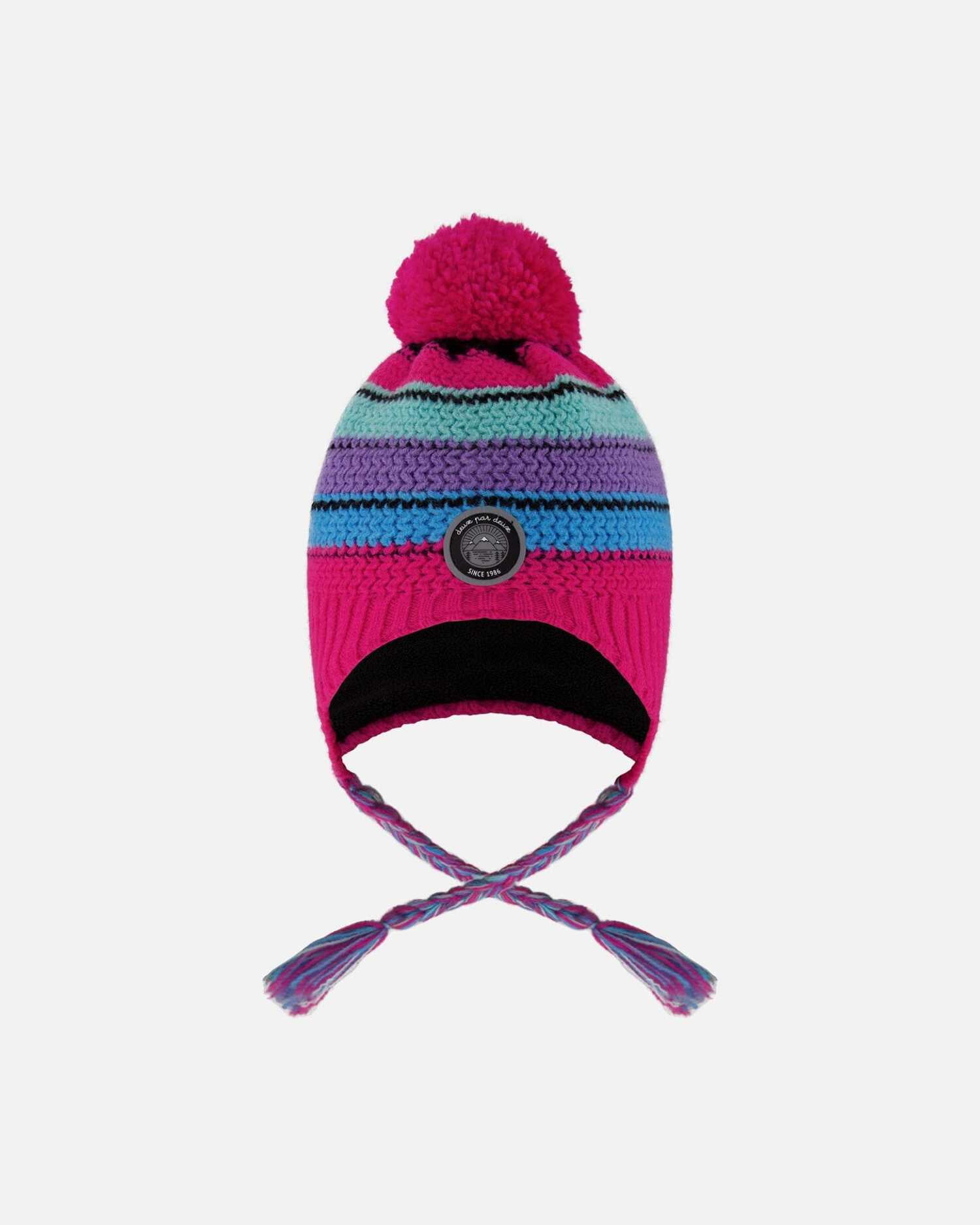 Lined Peruvian Knit Pompom Hat Pink And Multicolor - Walmart.com