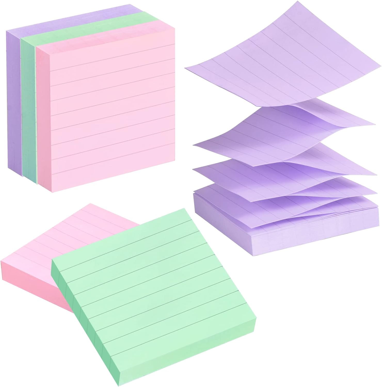 Lined Pop Up Sticky Note 3x3 inch, 6 Pack Accodian Stlye Self-Sticky ...